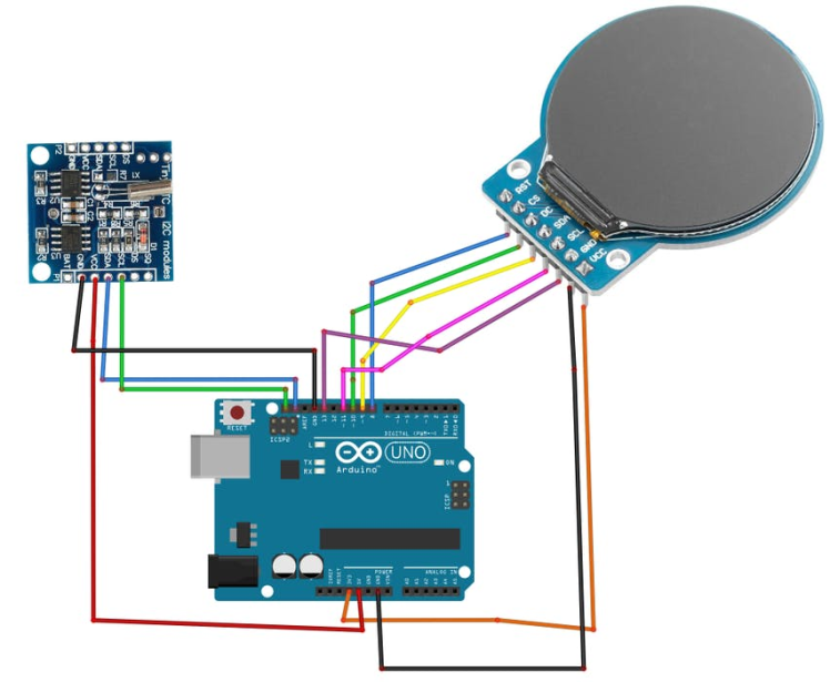Ds1307 Real Time Clock & Gc9a01 Display Using Visuino